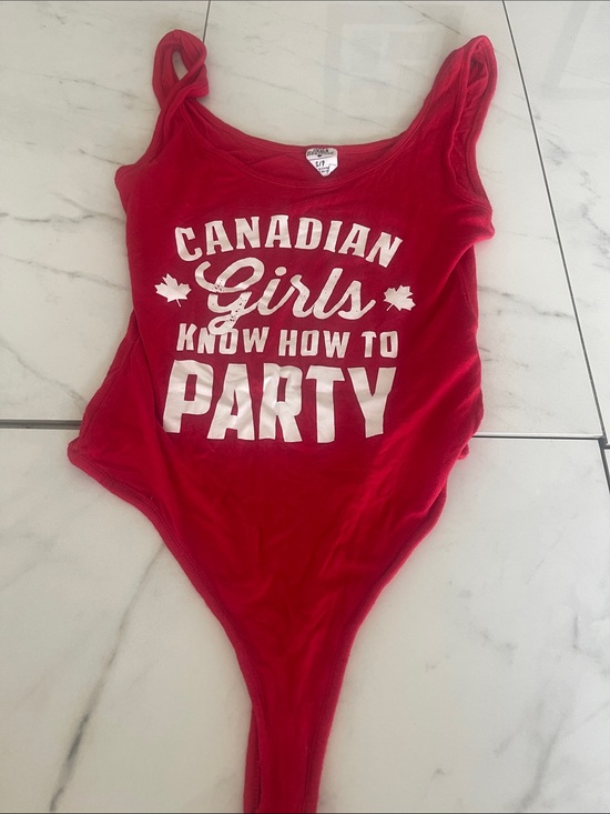 Tops | Red Kids Onepiece Swimsuit With Canadian Girls Graphic | Poshmark